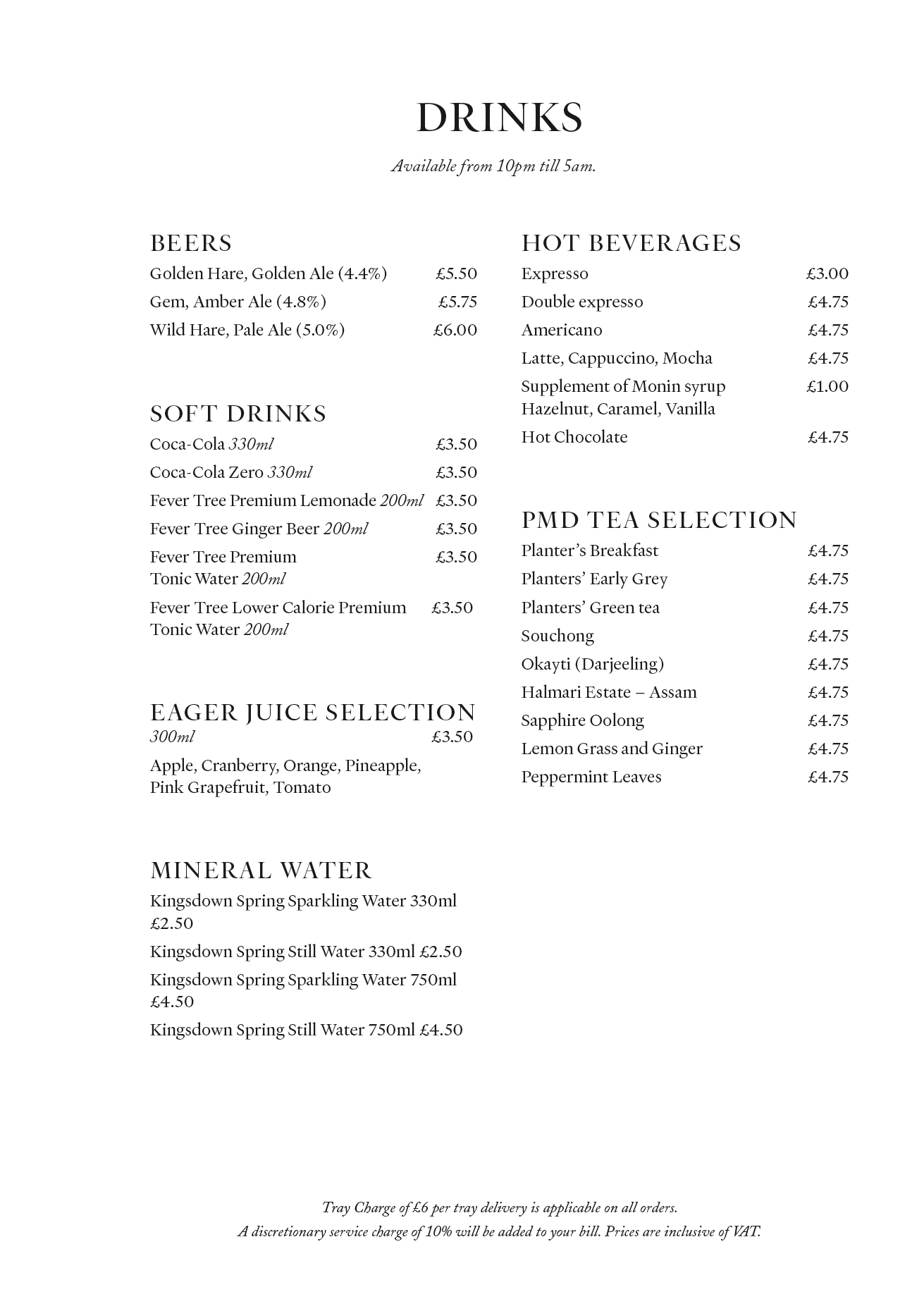 Castle Restaurant Menu